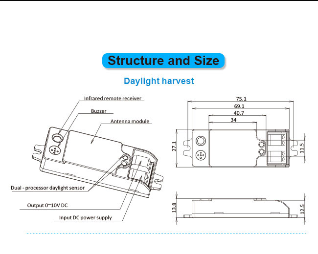 12VDC 0-10v Dimming Daylight Harvest Sensor For UFO Light
