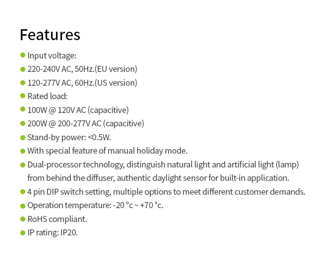 220~240VAC input built-in daylight sensor HNP202, on/off control, dual ...